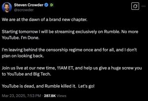Crowder Ditches YouTube, Makes Rumble His Live Show Home